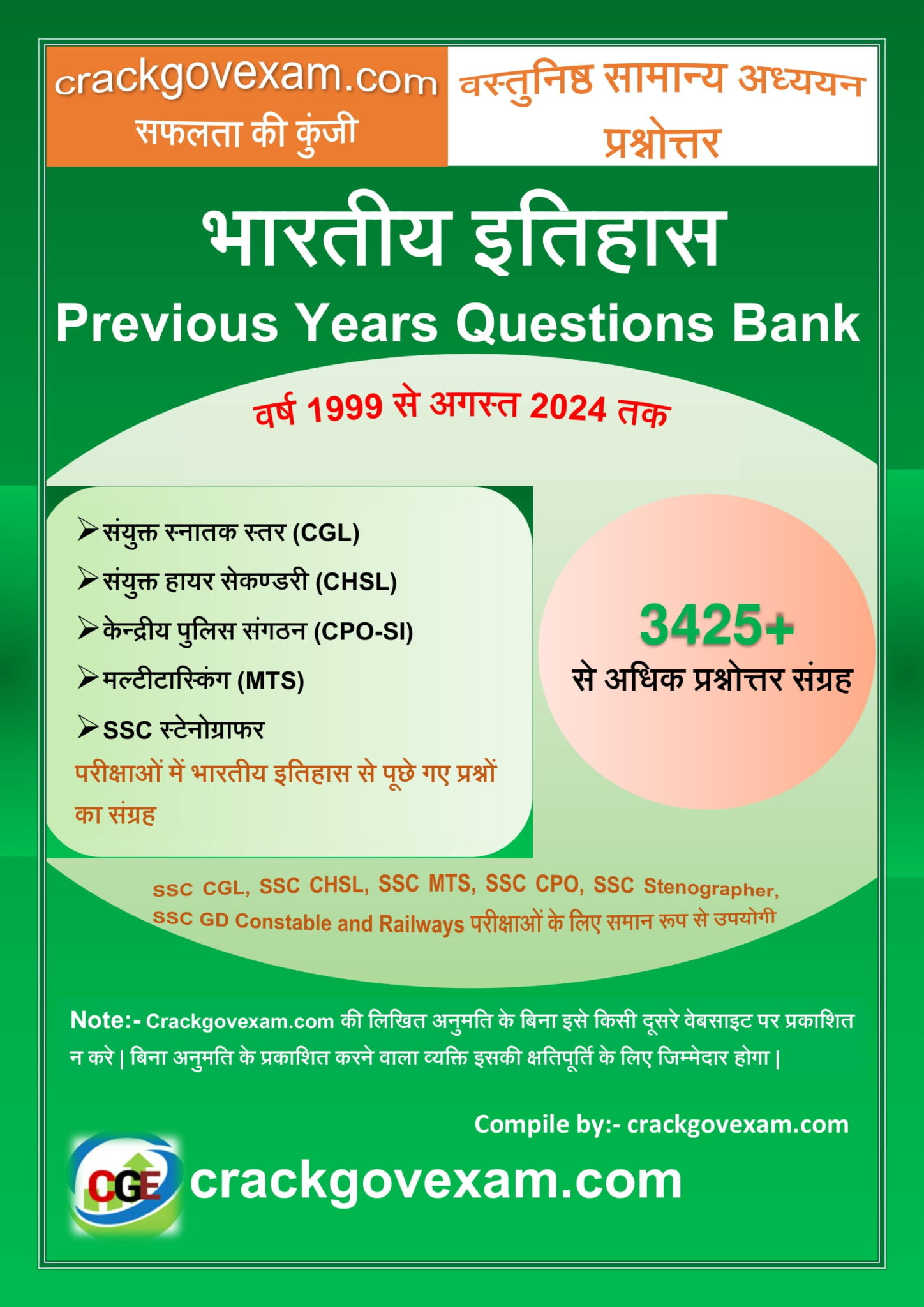 3425+ Previous Year History question and Answer Pdf in Hindi
