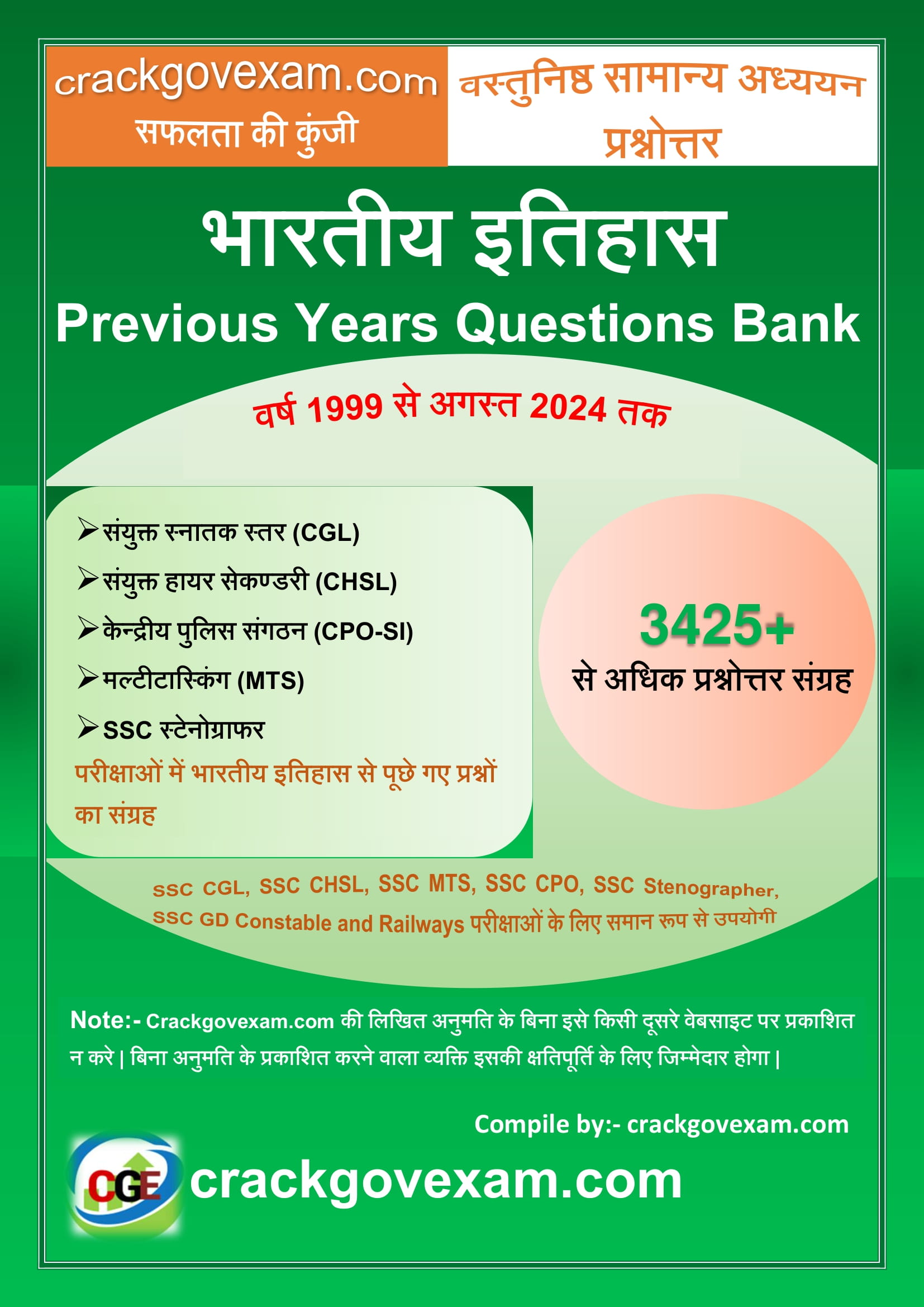 3425+ Previous Year History question and Answer Pdf in Hindi